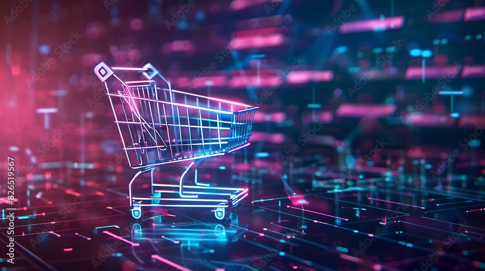 Digital cart icon on future tech background Online shopping evolution ...