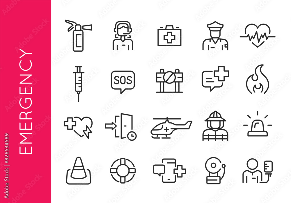 Emergency Services icons. Set of 20 modern minimalist icons dedicated ...