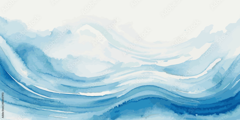 Vector watercolor ocean wave line blue and white background. Ocean sea ...