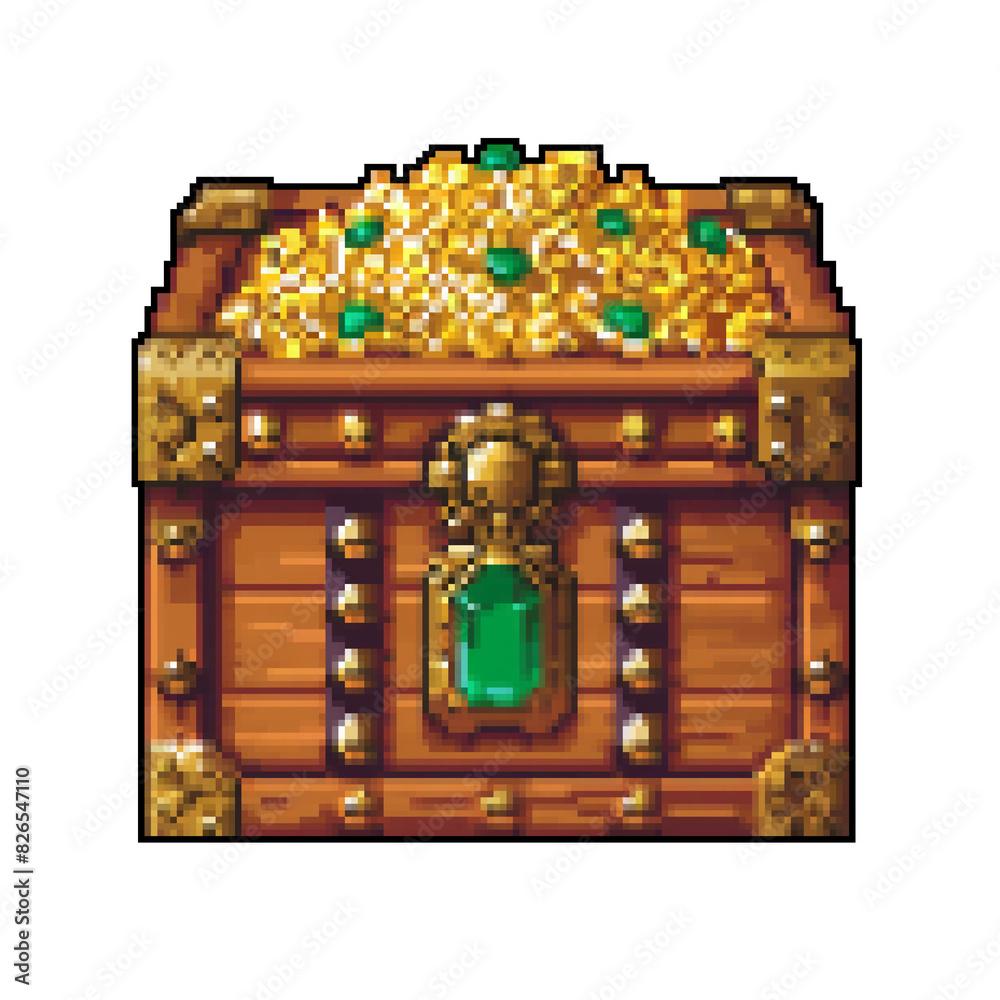 Pixel Art Treasure Chest with Gold and Emeralds for Medieval 2D Games ...