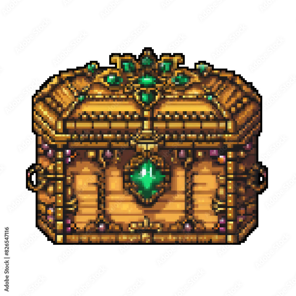Pixel Art Magical Treasure Chest with Gold and Jewels for Adventure 2D ...