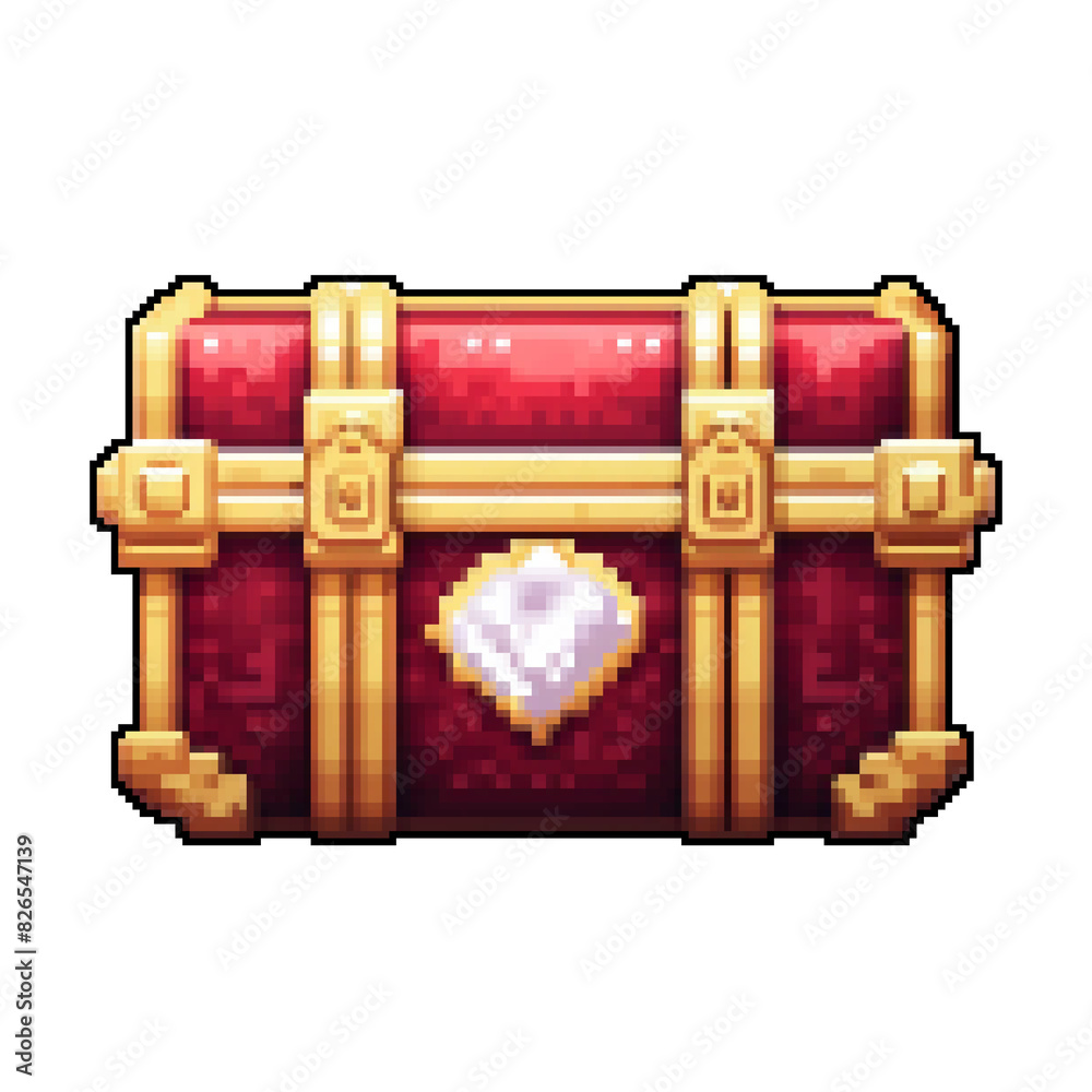 Pixel Art Royal Red Chest with Diamonds for Fantasy 2D Games (8-bit ...