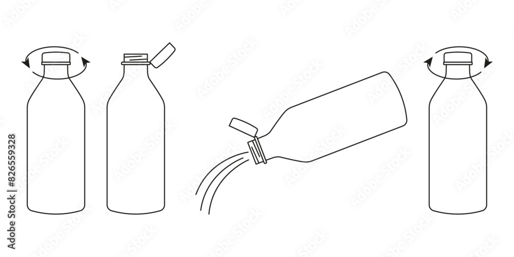 New tethered caps in EU. Bottle cap icon. Editable stroke. Vector ...