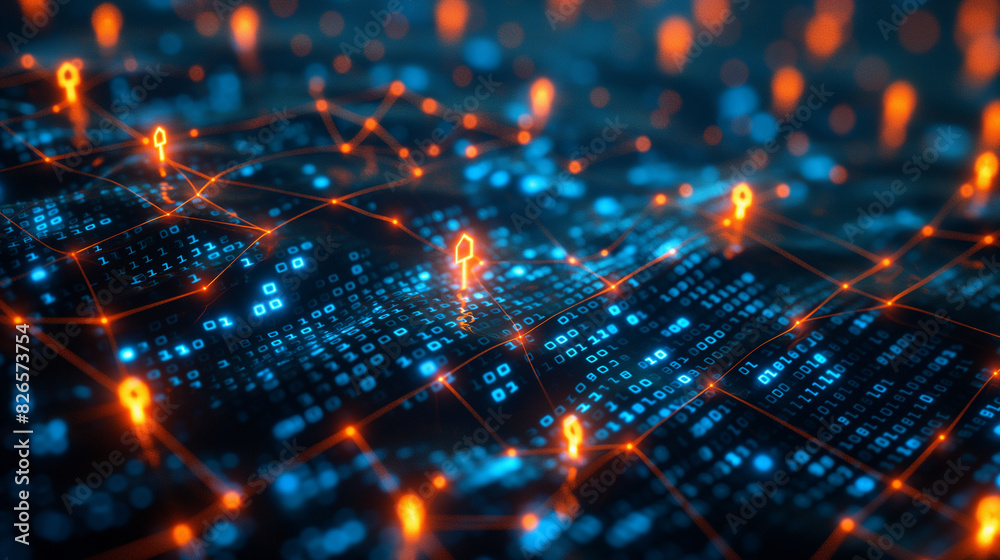 cybersecurity, nodes and data streams protected by virtual shields and ...