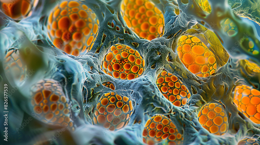 Magnified image of plant cell walls, emphasizing their structure and ...