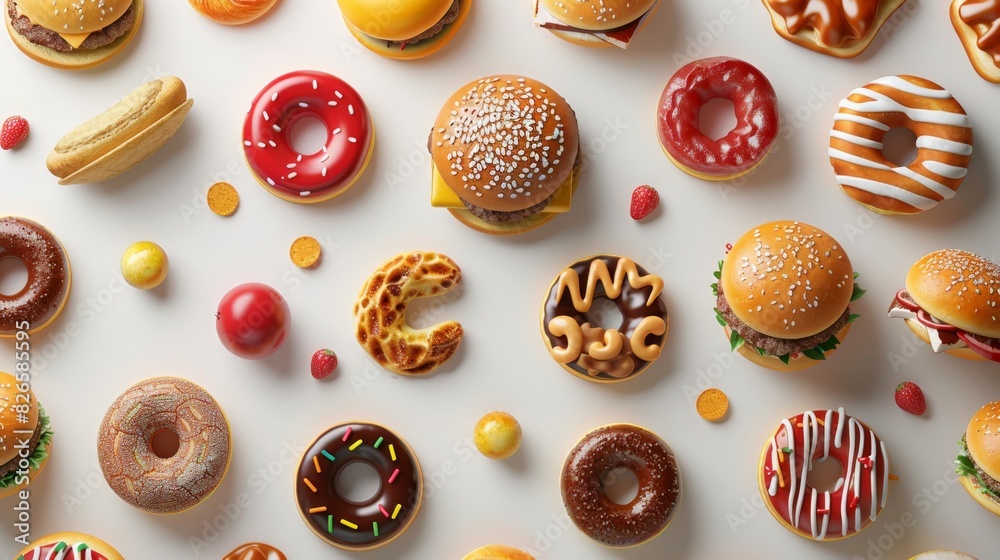 Delicious 2D iOS Food Emojis Scattered on White Background for Soft ...