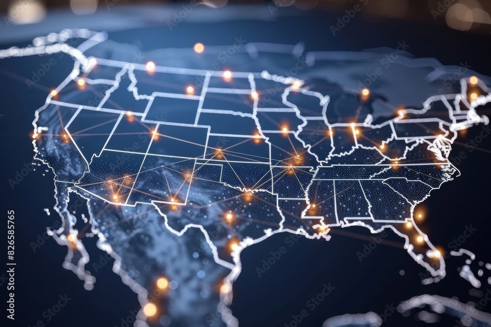 Digital map of america network connectivity created with generative ai ...