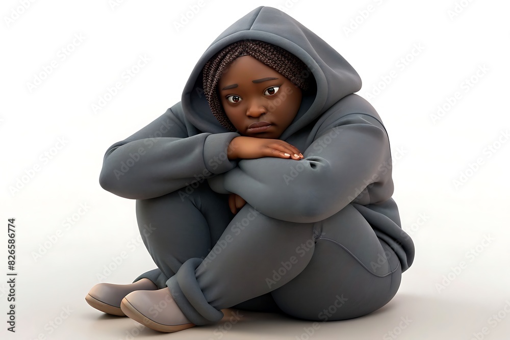 3d Curvy Black Woman With Sad Face, Look In Tension, Stress And ...