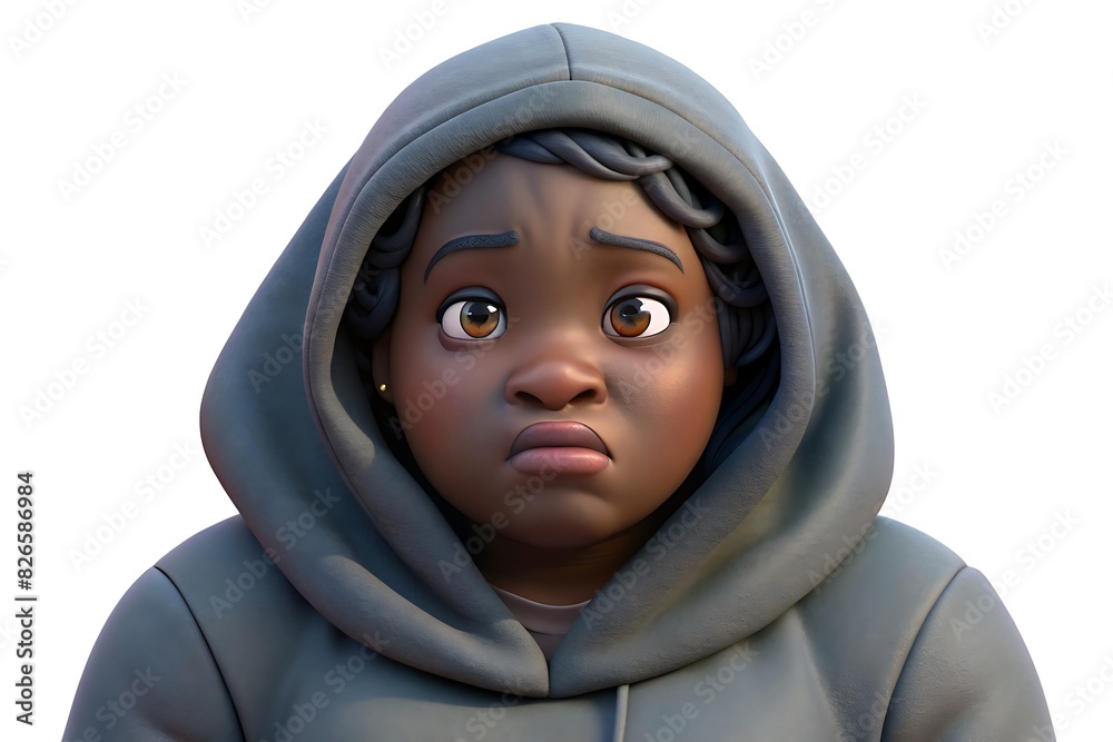 3d Curvy Black Woman With Sad Face, Look In Tension, Stress And ...