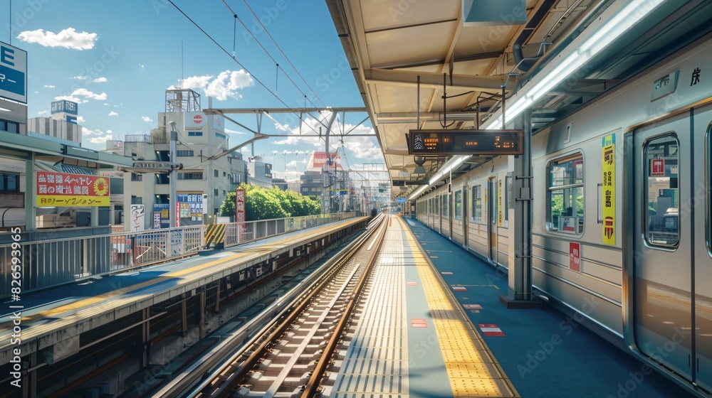 Japanese City Subway with Urban Background, Blue Sky, and Outdoor ...