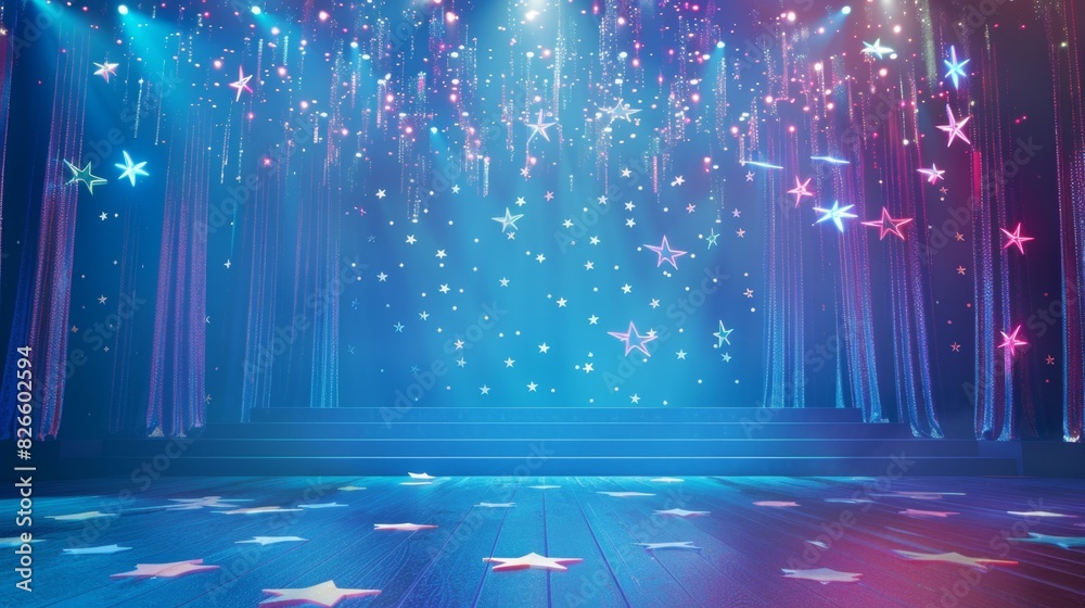 Event stage concept. Stage platform with American flag colors and stars ...