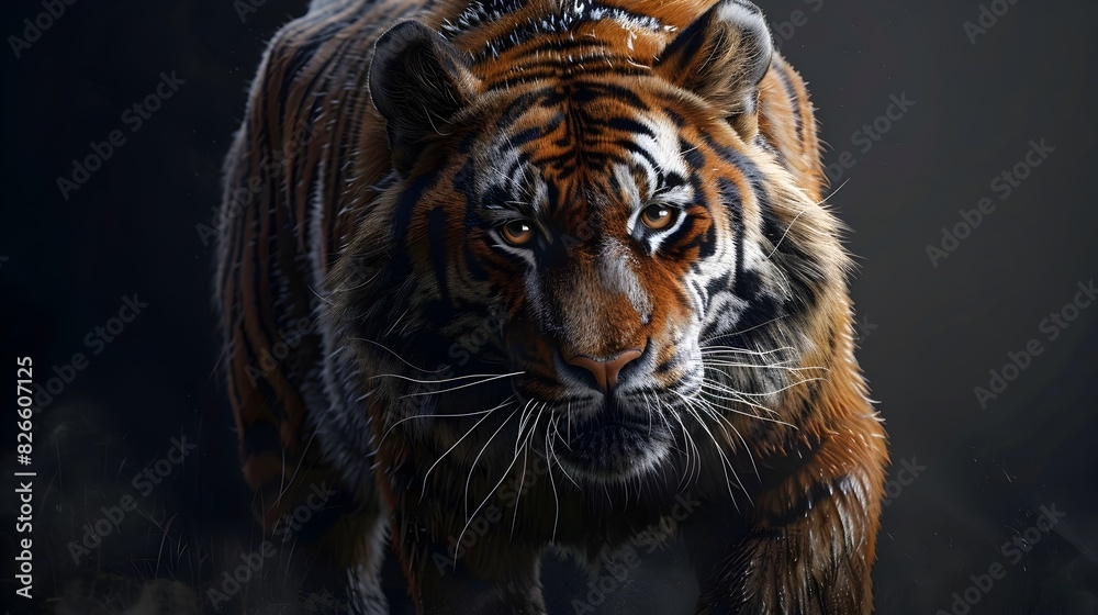 Powerful and Majestic Siberian Tiger Gazing Intensely from the Darkness ...