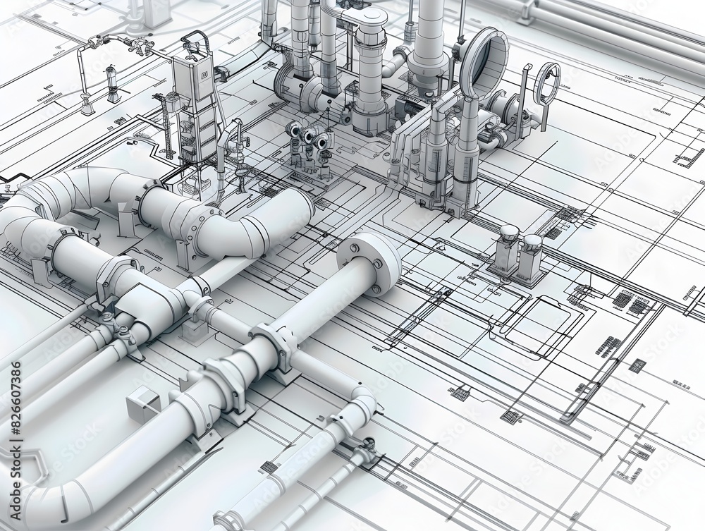 Blueprint of an Intricate Industrial Infrastructure Displaying Pipes ...
