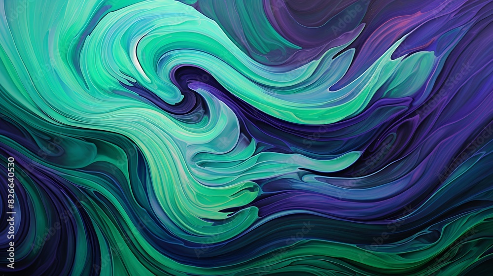 Swirls of ultraviolet and jade green ebb and flow, creating an ...
