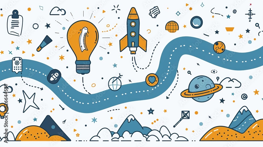 Planning goals roadmap drawing with detailed steps and milestones Stock ...