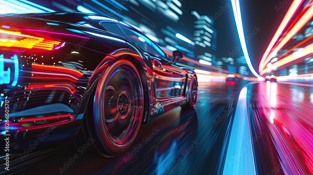 Racing car posters. Car race banner. close up futuristic car with high ...