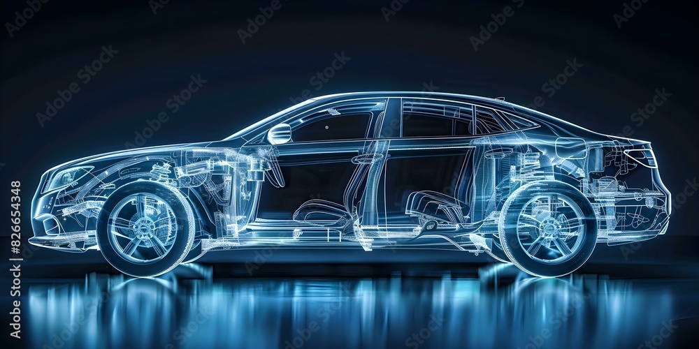 Transparent image showing car structure and frame through Xray ...