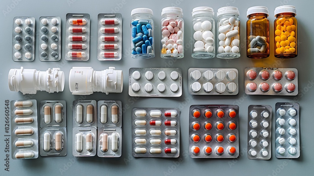 Different types of pharmaceutical packaging, including pill bottles and ...