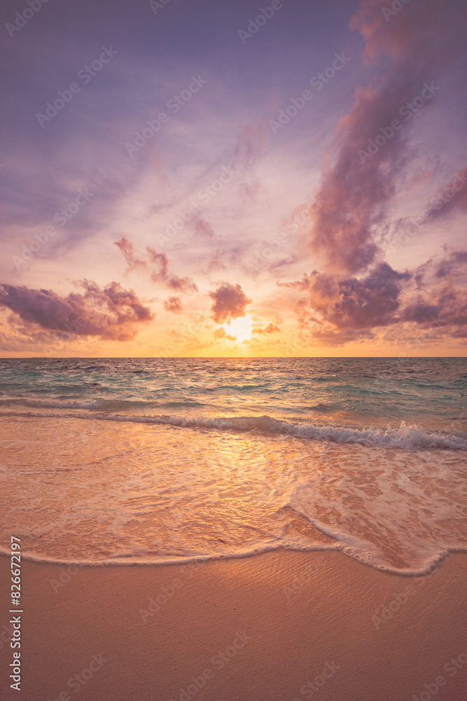 Peaceful closeup sea sand sky beach. Beautiful tranquil nature ...