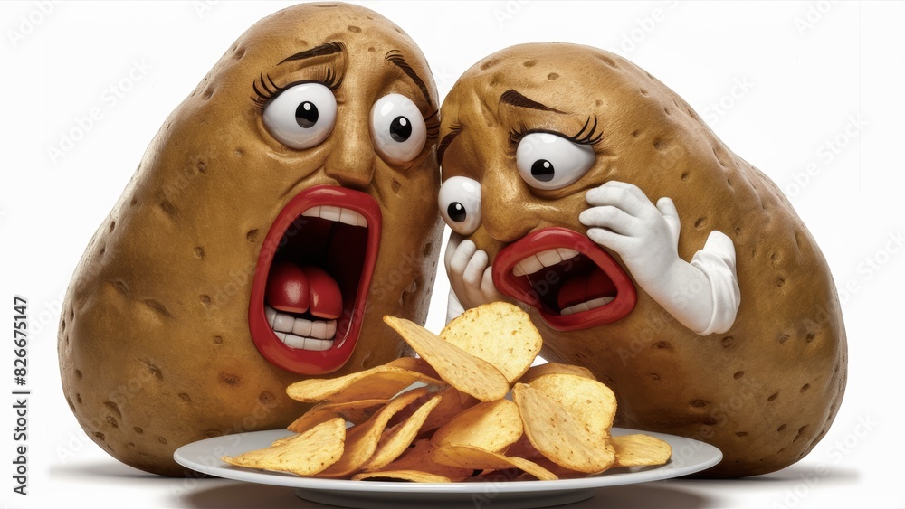 Commercial photo. A bizarre and funny portrait of two potatoes. Both ...