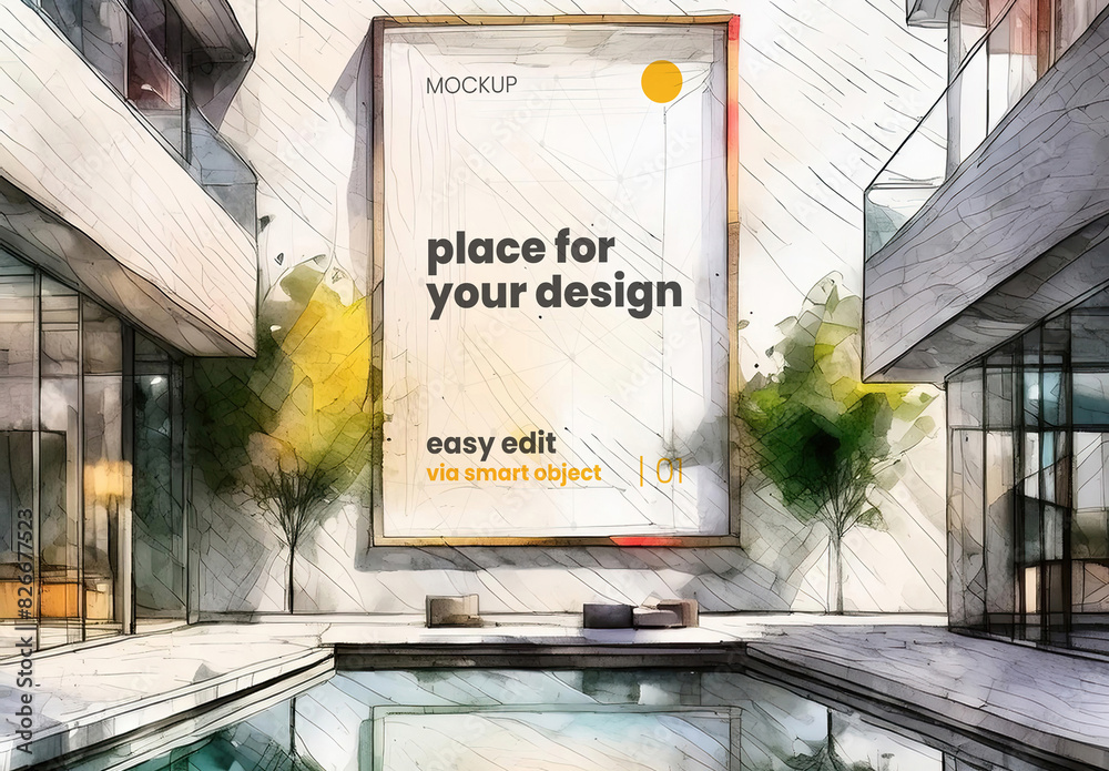 Architecture Sketch Drawing Poster Frame Mockup 05 Generative Ai Stock ...