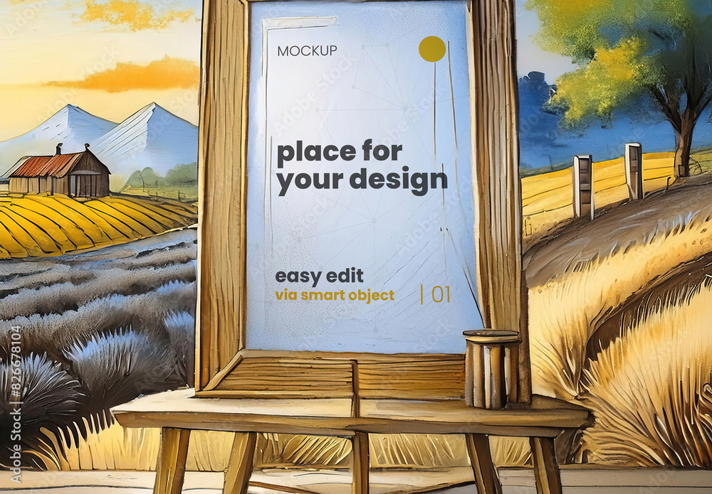 Artistic Frame Poster Mockup inside Field Paint Illustrated 02 ...