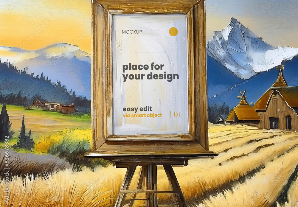 Artistic Frame Poster Mockup inside Field Paint Illustrated Generative ...