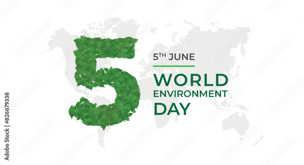 World environment day. Number 5 made of green leaf. Concept design for ...