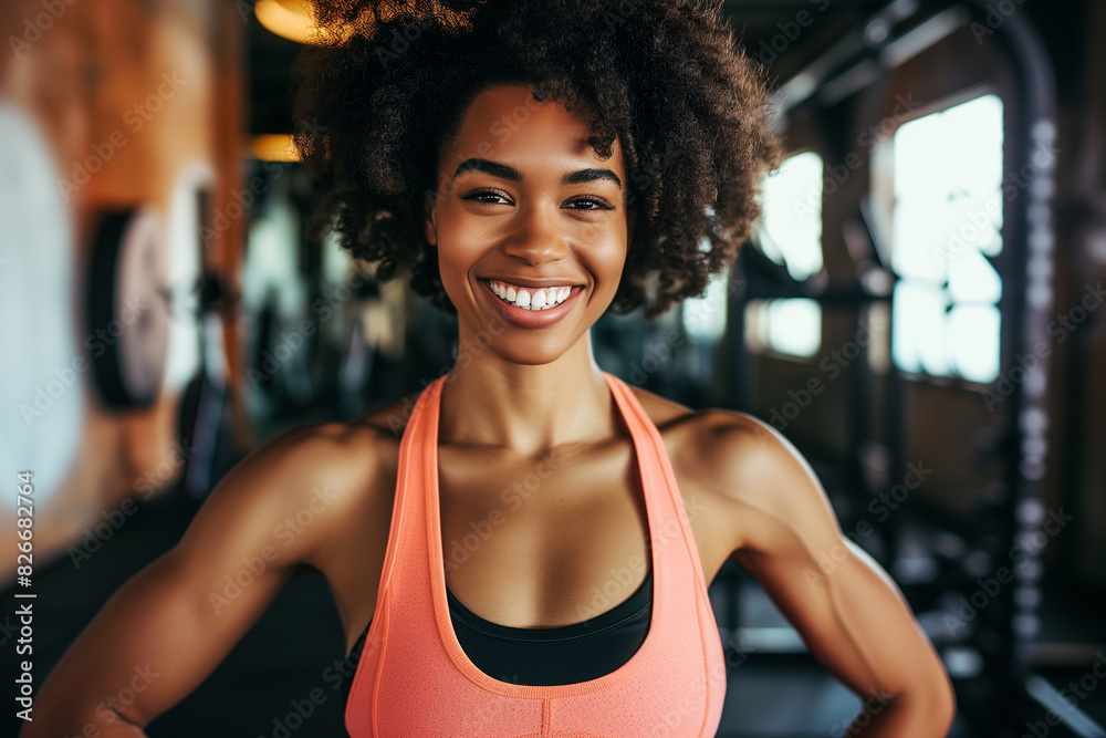 Satisfied female fitness enthusiast, young fit African American woman ...