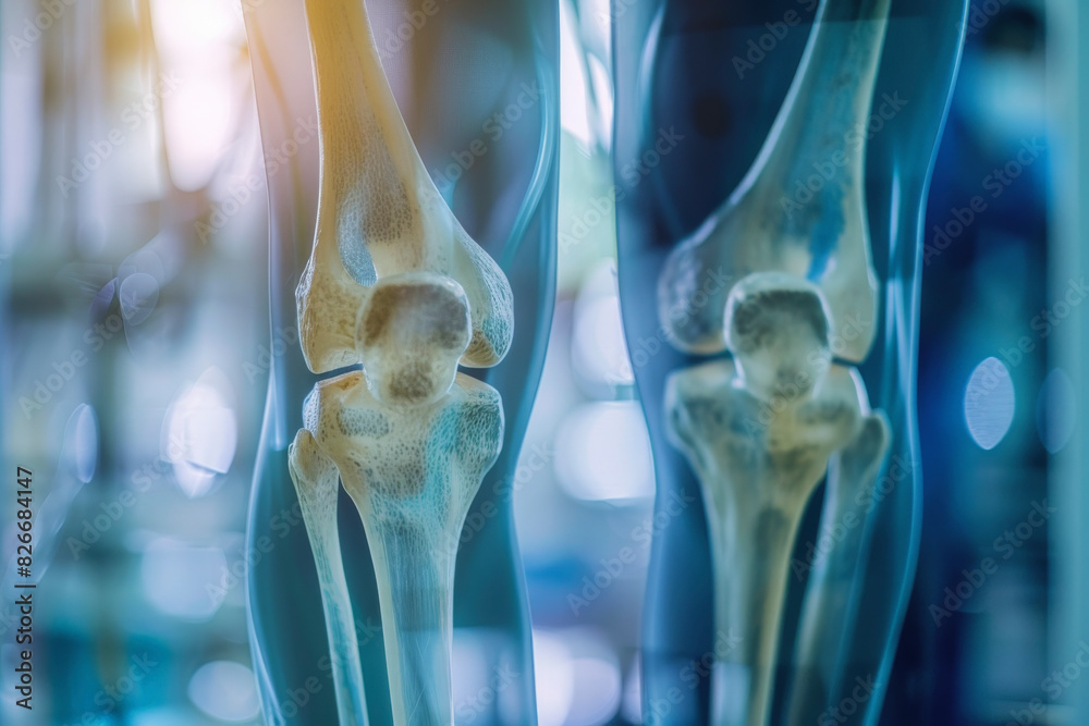 Digital medical illustration of a human knee joint with a focus on the ...