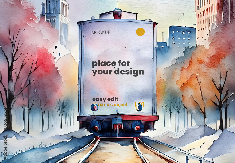 Back of Train Illustrated Mockup Generative Ai Stock Template | Adobe Stock