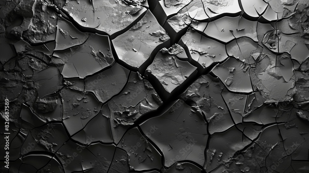 Abstract 3d rendering of cracked surface with modern wall destruction ...