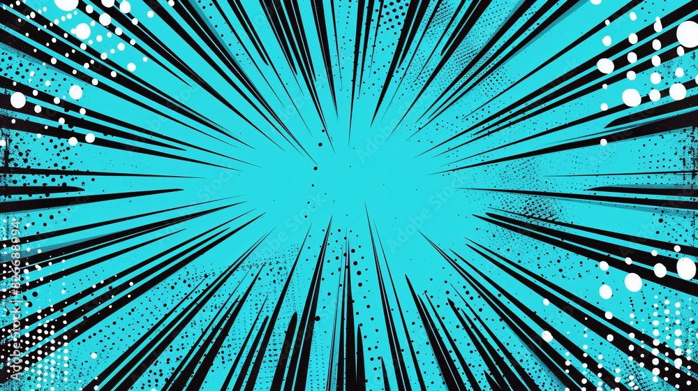 Vibrant retro comic background: abstract turquoise stripes with ...