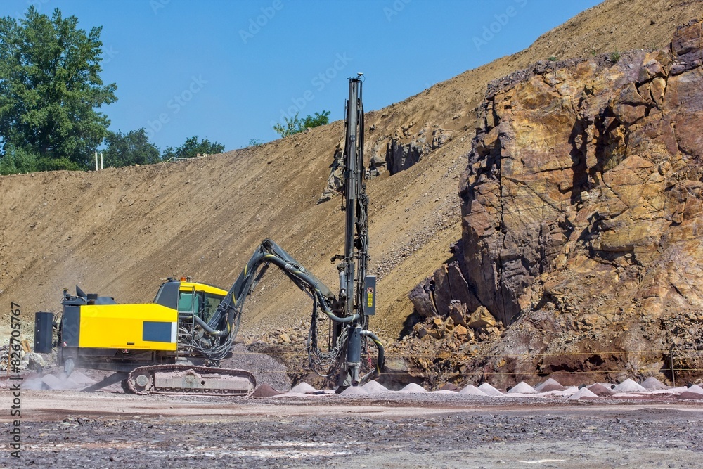 The Vertical drilling rig machine in stone quarry. Drilling Tractor ...