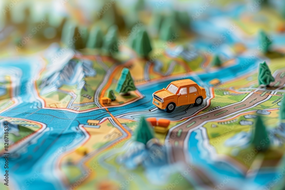 Cartoon drawing of a road trip, car moving towards a new destination ...