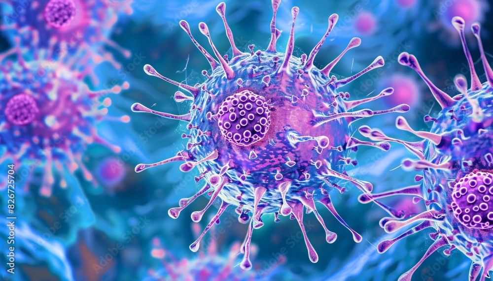 Herpes simplex virus plain blue color background scientific Stock ...