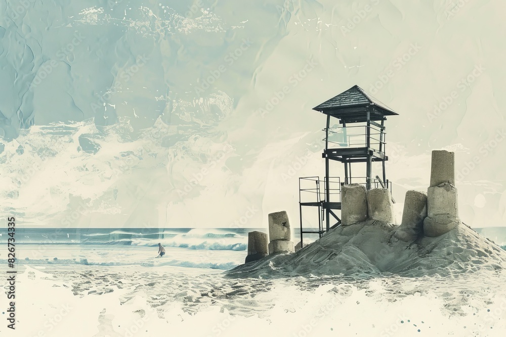 Flat design beach illustration featuring a sandcastle building activity ...