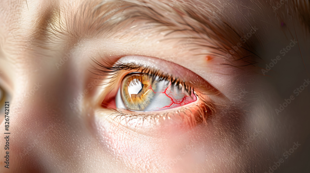 red eye of a patient with human conjunctivitis, ill allergic eyes in ...