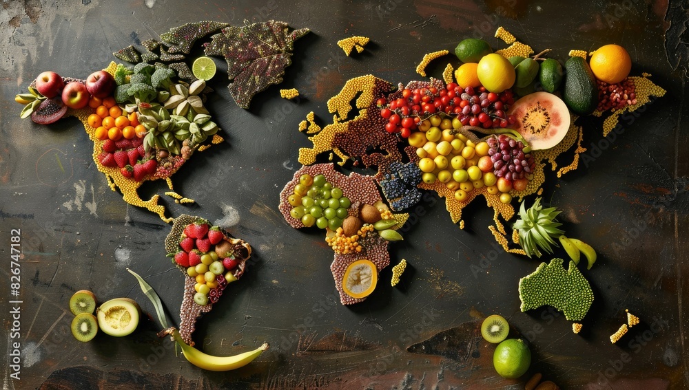 World Map Made from Assorted Fruits and Vegetables Stock Photo | Adobe ...