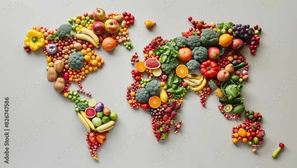 Creative Food Art: World Map with Produce Stock Illustration | Adobe Stock