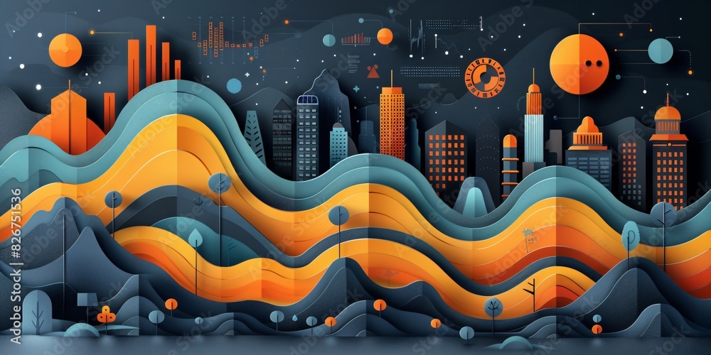 abstract paper cut collage of trading chart patterns and infographics ...