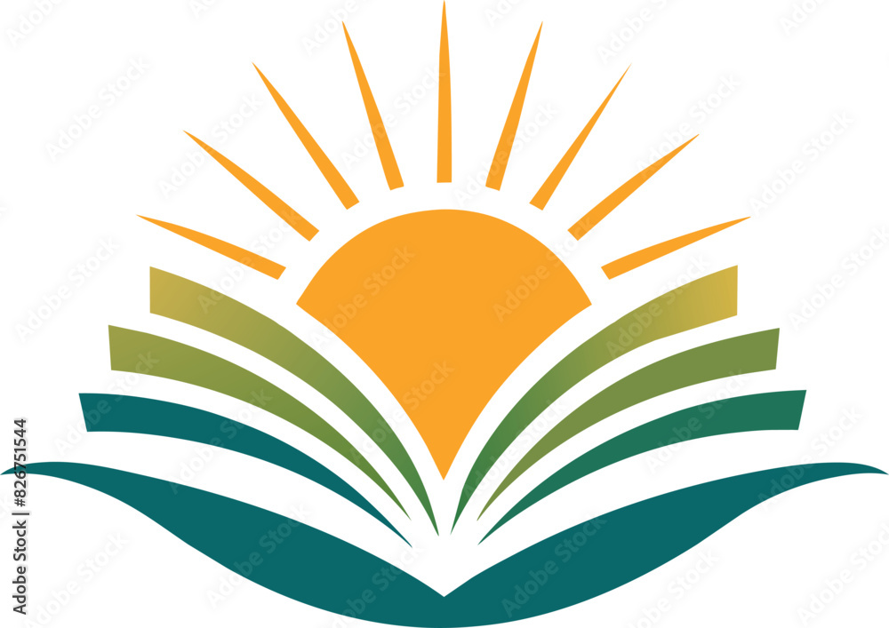 open book and sun logo design, educational logo vector illustration ...