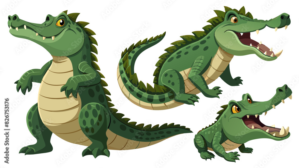 Crocodile Vector Set, In Different Poses Like Sitting And Standing ...