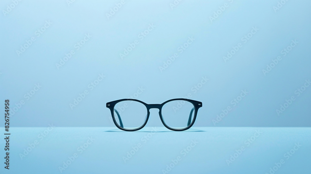 Black eyeglasses on blue background. Stylish black eyeglasses with ...