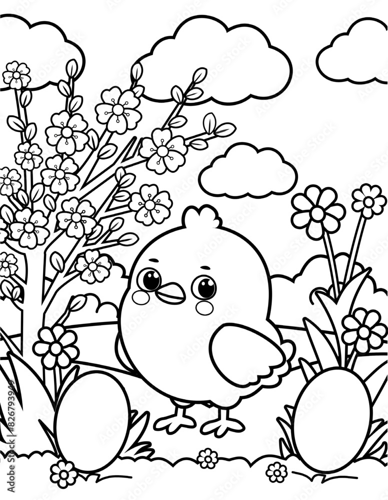 Cute chick coloring page for kids, spring coloring pages for kids Stock ...
