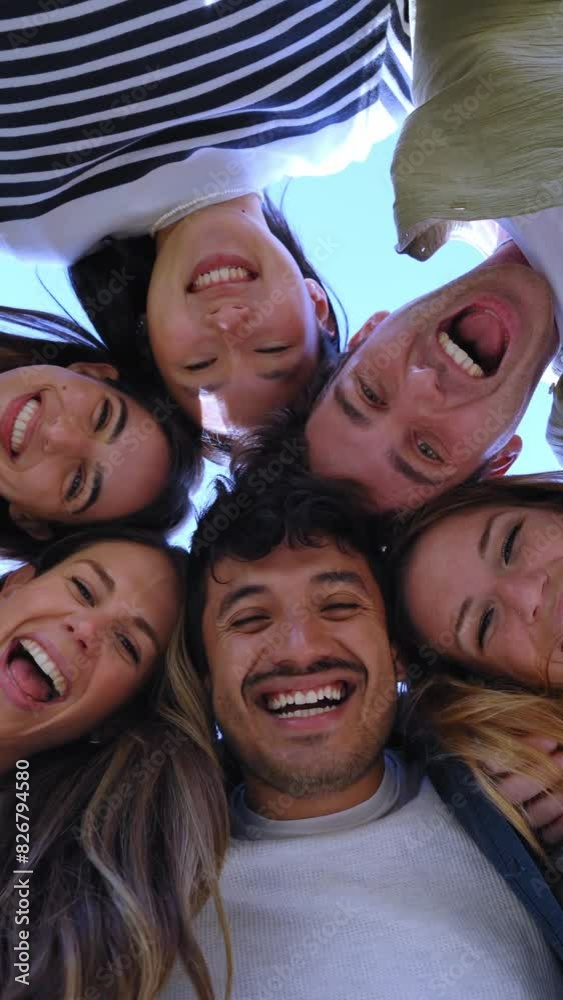 Vertical Multiracial group of young beautiful people standing in circle ...