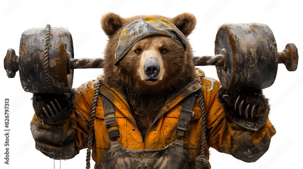 Bear dressed as a construction worker isolated on a transparent ...