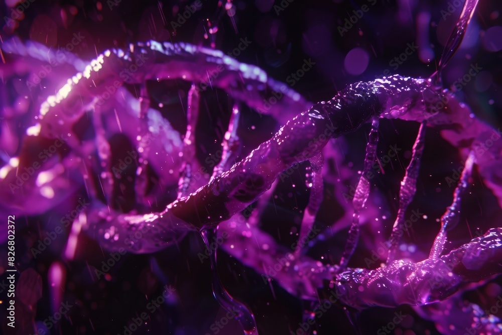 Deep purple DNA helix under a microscope view symbolizes the profound ...