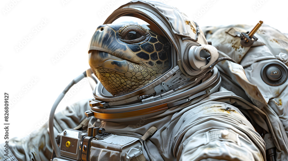 Turtle dressed as an astronaut isolated on a transparent background ...