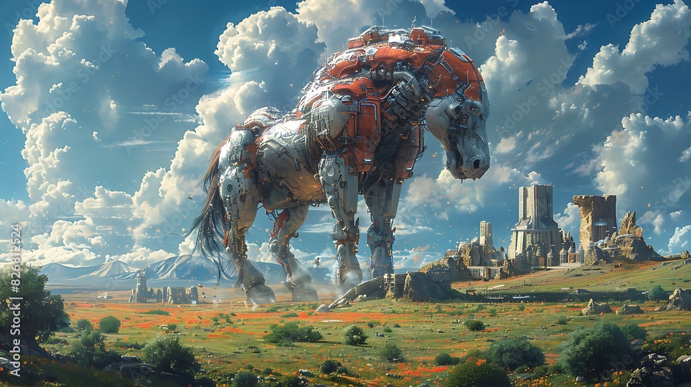 centaurlike alien with advanced kinetic energy weapons on a grassy ...